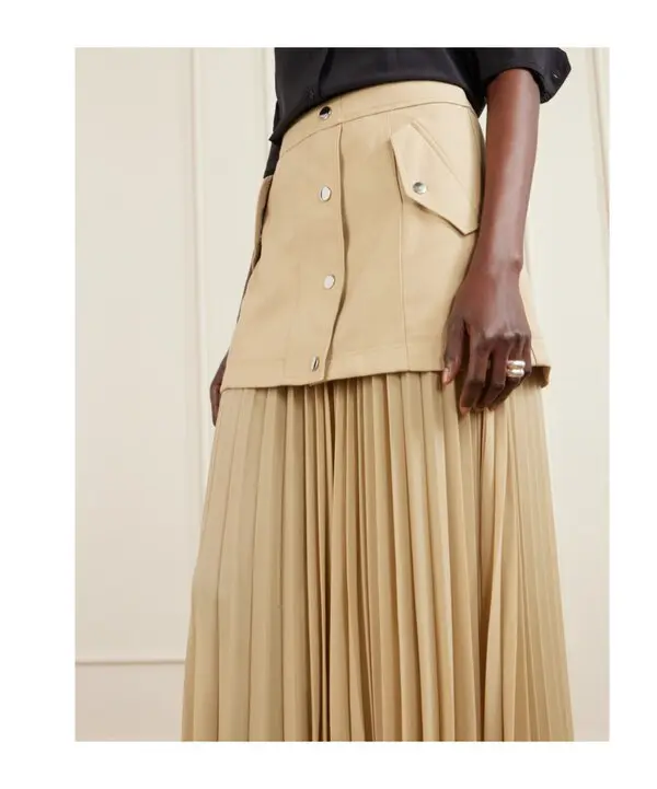 Veronica Beard Patricka Asymmetric Layered Pleated Woven Skirt