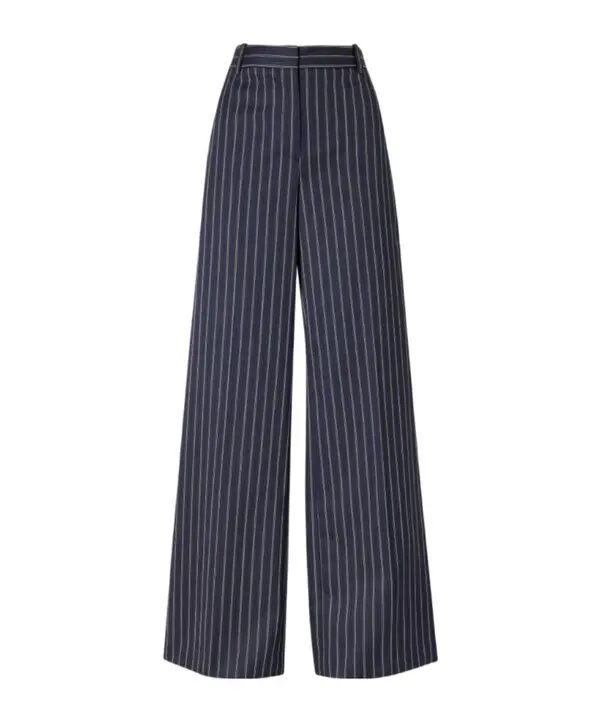 NILI LOTAN Rivers Striped Wool Wide-leg Pants - Navy