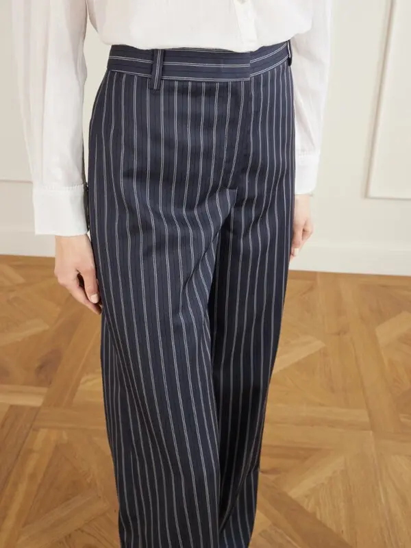 NILI LOTAN Rivers Striped Wool Wide-leg Pants - Navy