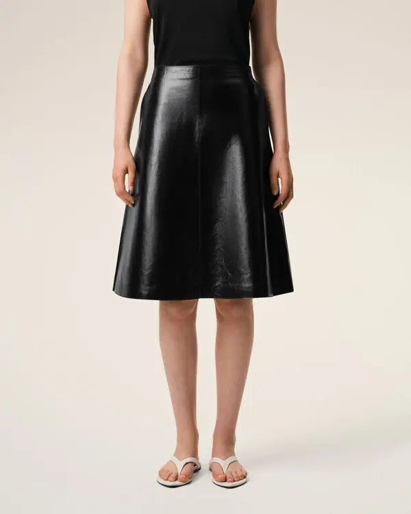 Ami Patent Leather A-line Midi Skirt