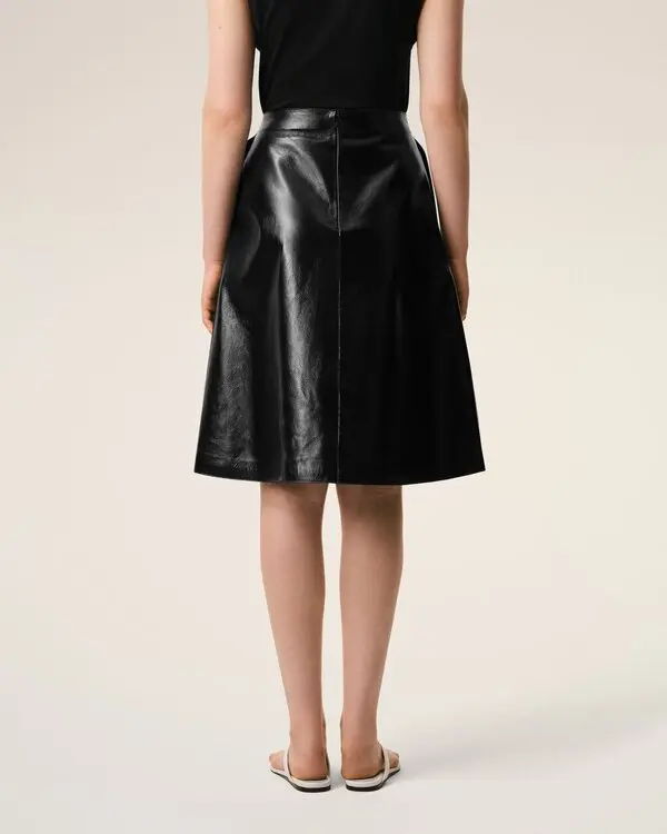 Ami Patent Leather A-line Midi Skirt
