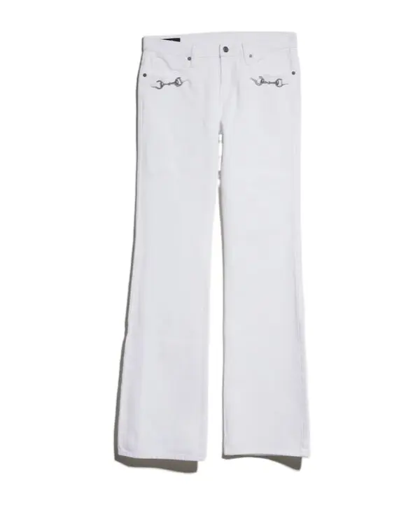Gucci Low Rise Flare Pants With Horsebit Detail - White