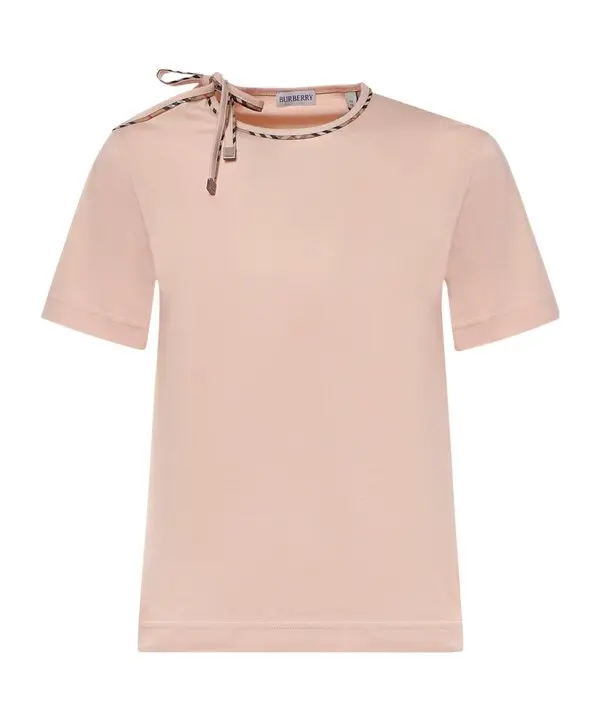 Burberry Checked-trim Tie-neck Knitted Top - Nude
