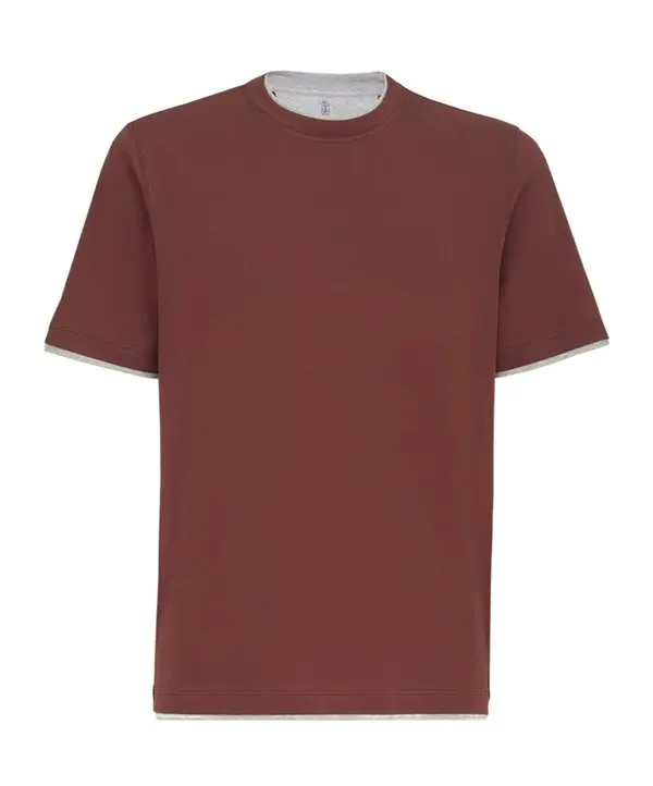 Brunello Cucinelli Contrast-trim T-shirt - Red