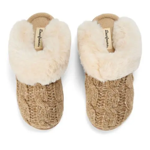 DEARFOAMS Nicki Knit Scuff Cable Knit Slippers - Oatmeal