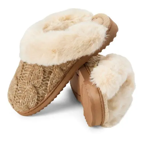 DEARFOAMS Nicki Knit Scuff Cable Knit Slippers - Oatmeal