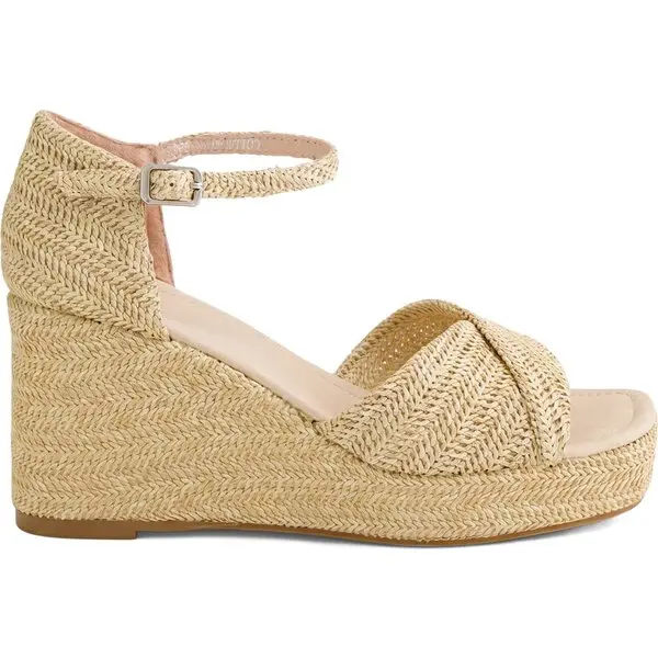 DJANGO AND JULIETTE Django & Juliette Raffia Wedge Sandals With Ankle Strap - Latte Raffia