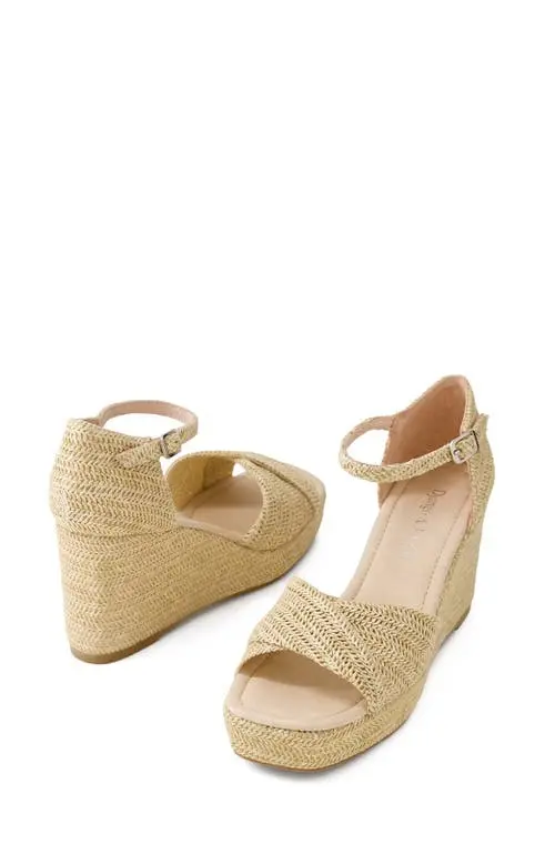 DJANGO AND JULIETTE Django & Juliette Raffia Wedge Sandals With Ankle Strap - Latte Raffia