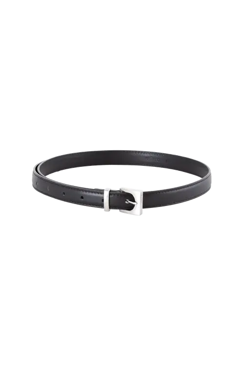ESTHERA Cube Buckle Leather Belt - Black