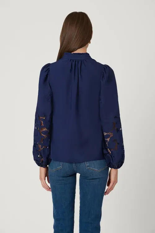 Shoshanna Eyelet Crepe De Chine Ingrid Top