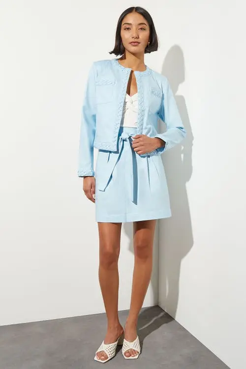 Ming Wang Stretch Cotton Tencel Belted Mini Skirt