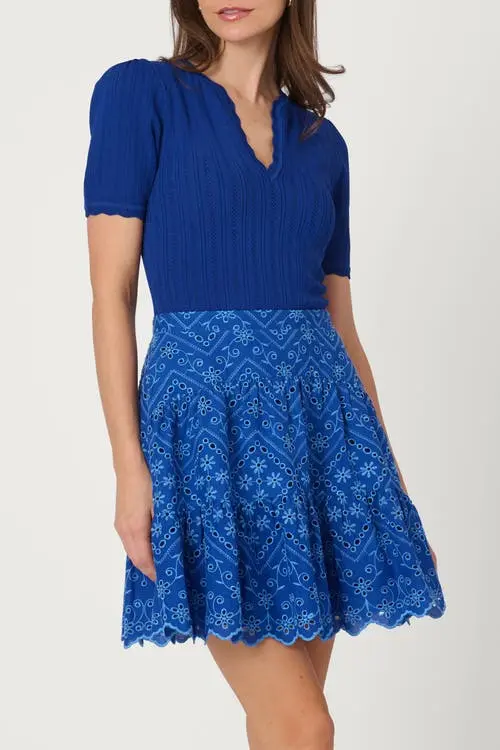 Shoshanna Eyelet Knit Combo Fit-and-flare Dress - Blue