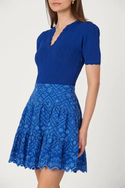 Shoshanna Eyelet Knit Combo Fit-and-flare Dress