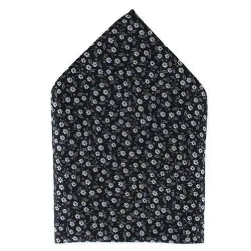 ASCENTIX Metallic Flowers And Leaves Pocket Square - Black