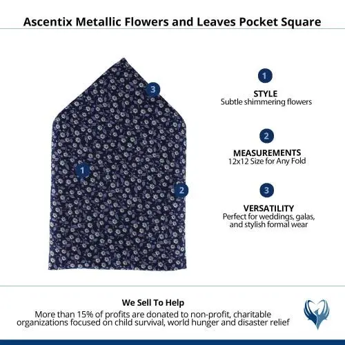 ASCENTIX Metallic Flowers And Leaves Pocket Square - Purple