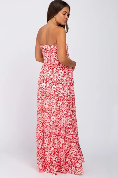 PINKBLUSH Floral Strapless Smocked Maxi Dress