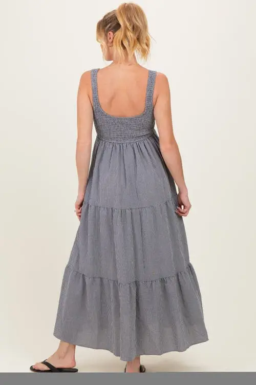 PINKBLUSH Gingham Smocked Bodice Tiered Maternity Maxi Dress