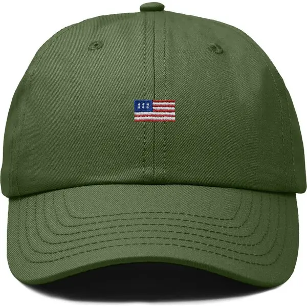 DALIX Usa Flag Embroidered Cotton Dad Hat - Olive