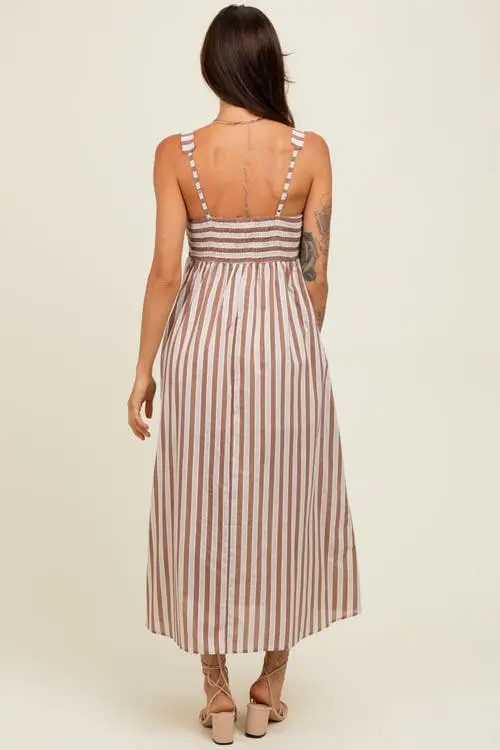 PINKBLUSH Striped Sleeveless Square Neck Midi Dress With Pockets