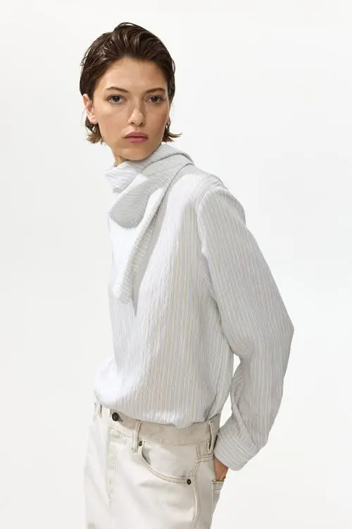 H&m Striped Textured Blouse With Scarf