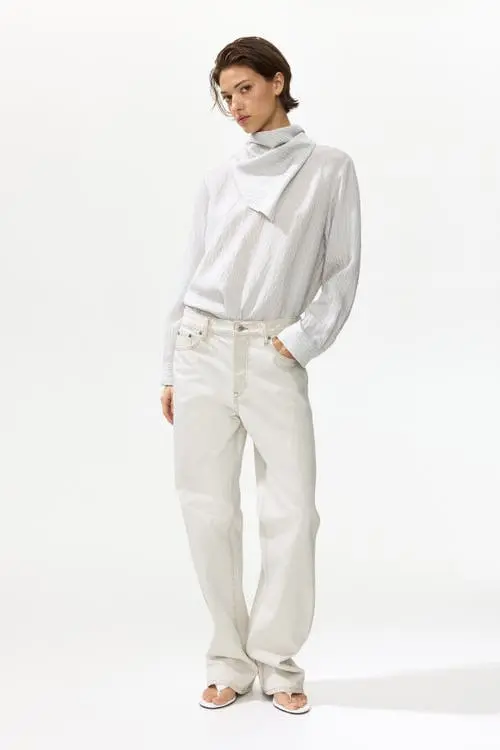 H&m Striped Textured Blouse With Scarf