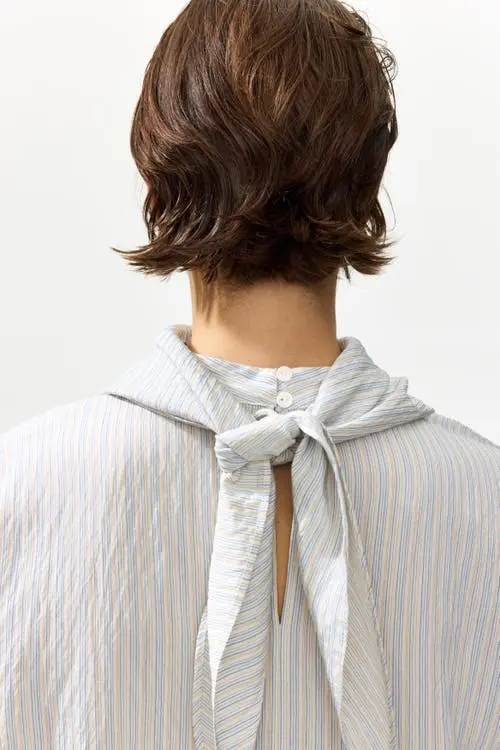 H&m Striped Textured Blouse With Scarf