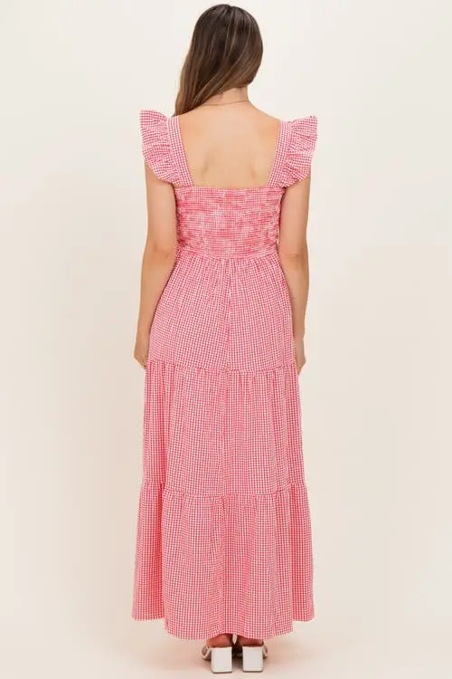 PINKBLUSH Gingham Ruffle Strap Smocked Maxi Dress