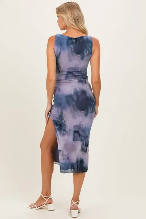 PINKBLUSH Sleeveless Mesh Abstract Print Midi Maternity Dress
