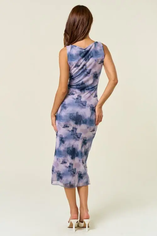 PINKBLUSH Sleeveless Mesh Abstract Print Midi Maternity Dress
