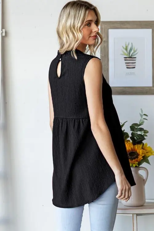 PINKBLUSH Sleeveless Ruffle Mock Neck Maternity Blouse - Black