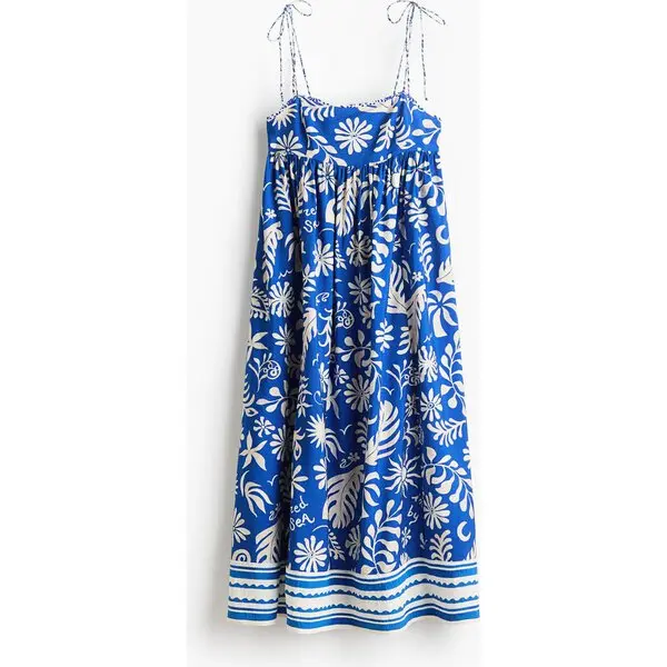 H&m Tie-strap Midi Dress - Blue/patterned