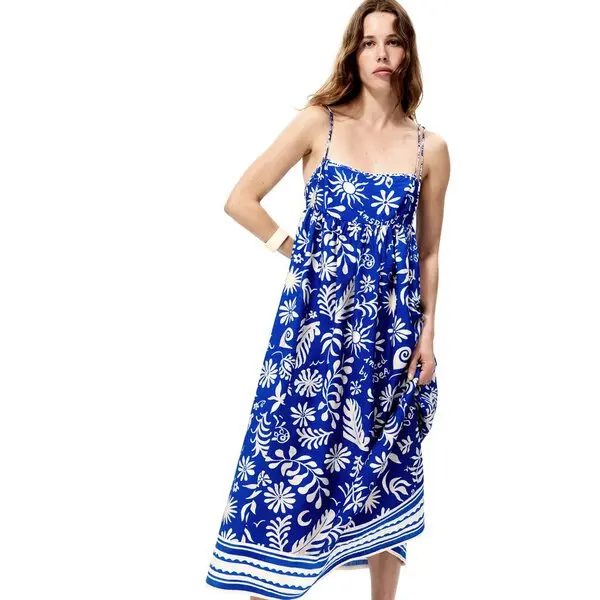 H&m Tie-strap Midi Dress - Blue/patterned