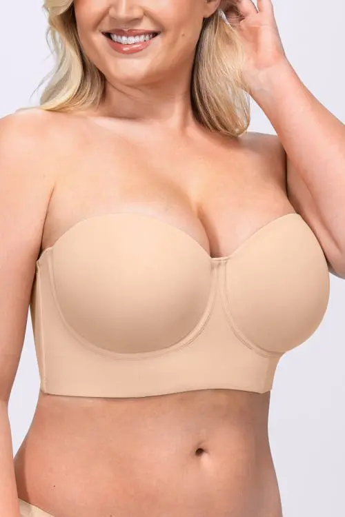 SHAPELLX Strapless Convertible Underwire Back Smoothing Multi-way Longline Bra - Beige