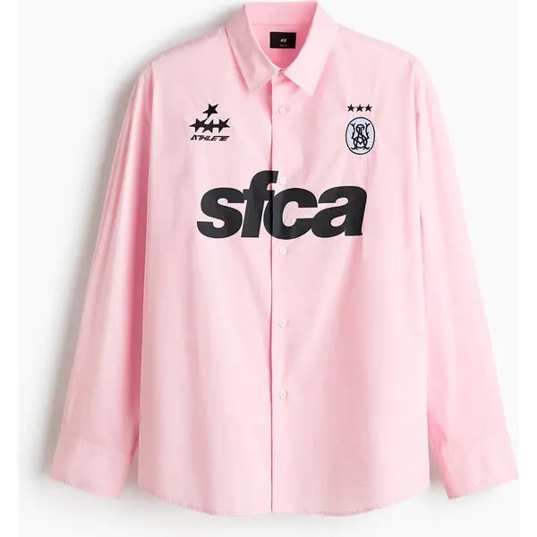 H&m Relaxed Fit Printed Cotton Poplin Shirt - Pink/sfca