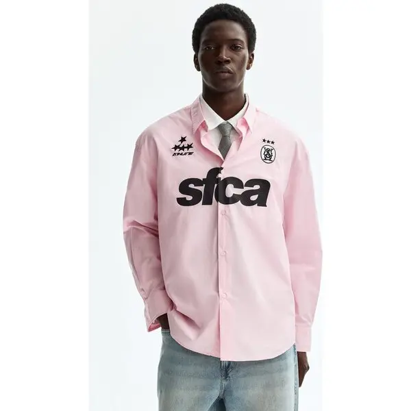 H&m Relaxed Fit Printed Cotton Poplin Shirt - Pink/sfca