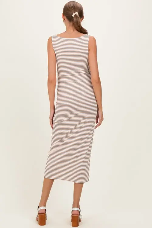 PINKBLUSH Striped Boatneck Sleeveless Maternity Midi Dress