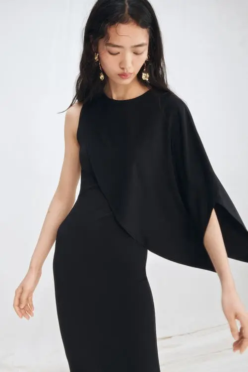 H&m Asymmetric Cape-detail Maxi Dress