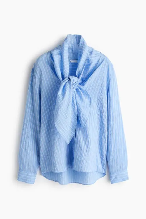 H&m Scarf-collar Shirt - Blue/striped