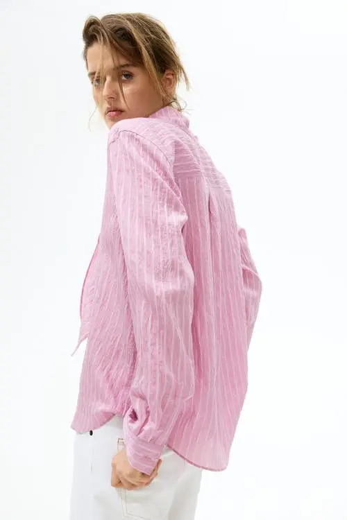 H&m Scarf Collar Shirt In Lyocell Blend - Pink/striped