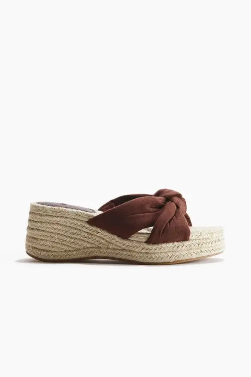 H&m Wedge Espadrilles With Knotted Straps - Brown
