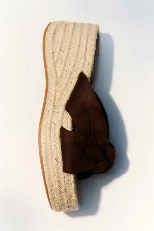 H&m Wedge Espadrilles With Knotted Straps - Brown