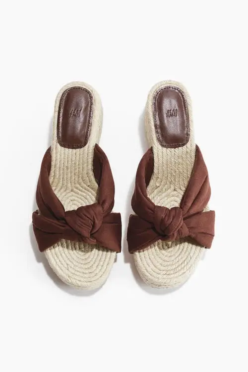 H&m Wedge Espadrilles With Knotted Straps - Brown
