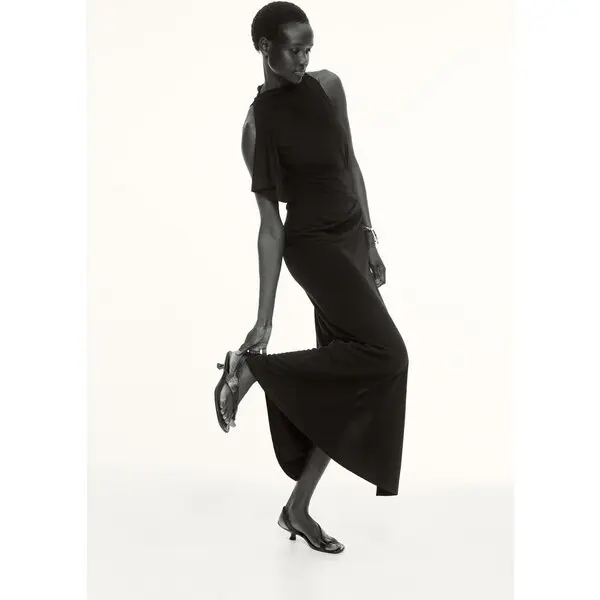 H&m Asymmetric Ponte Di Roma Maxi Dress - Black