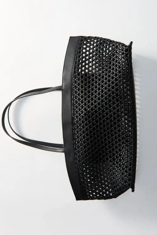 H&m Lattice-weave Shopper With Metal Hook Fastening