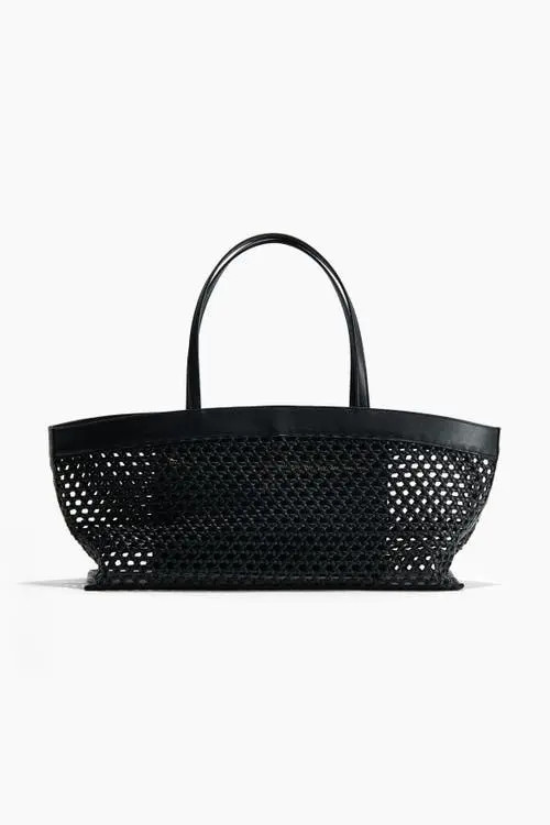 H&m Lattice-weave Shopper With Metal Hook Fastening