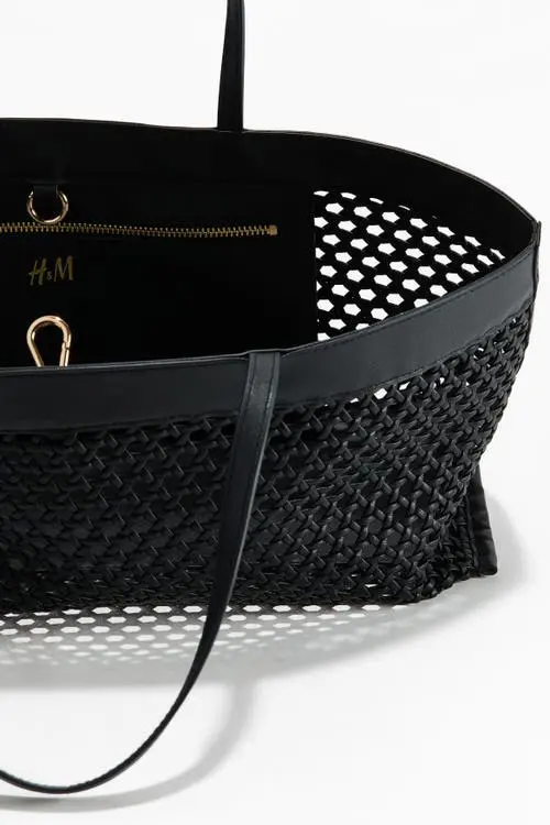 H&m Lattice-weave Shopper With Metal Hook Fastening