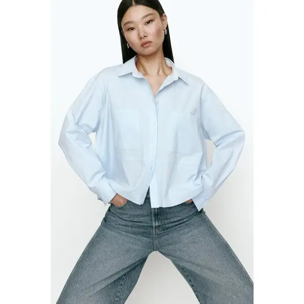 H&m Relaxed-fit Cotton Poplin Shirt With Contrast Collar Detail