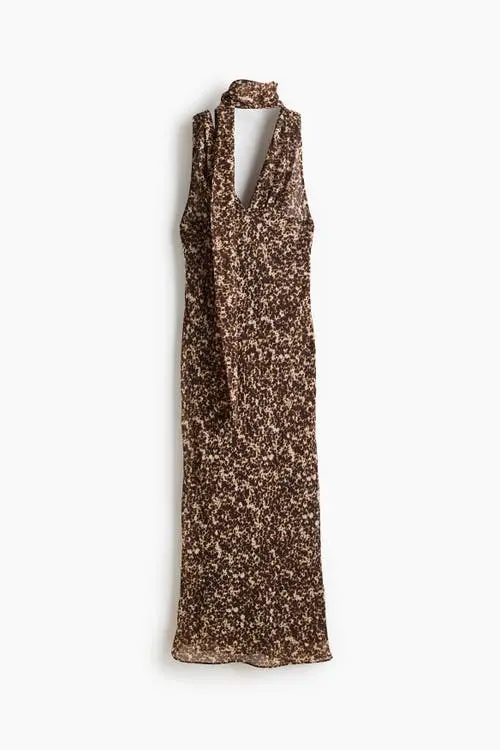 H&m Long Chiffon Dress With Scarf Detail