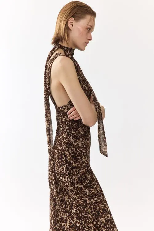 H&m Long Chiffon Dress With Scarf Detail