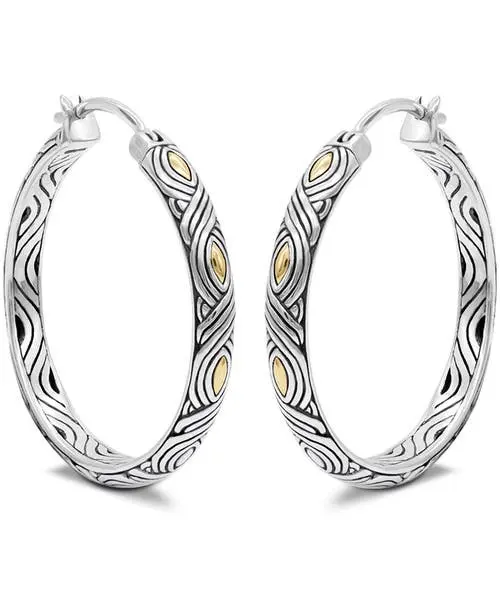 DEVATA 35mm Woven Hoop Earrings In Sterling And 18k Gold